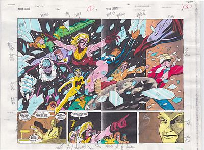 TEAM TITANS #20 PAGES 2&3 SPLASH COMIC PRODUCTION ART SIGNED BY A.ROY w ...