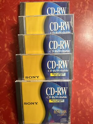 SONY CD - RW- 5 pack - CD REWRITABLE - 650MB - Multi Speed 1,2,4X New ...