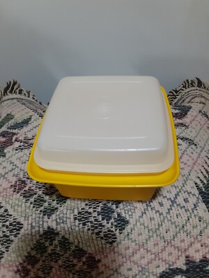 VINTAGE TUPPERWARE YELLOW SQUARE JAM CONTAINER # 861 & CLEAR LID # 862 ...
