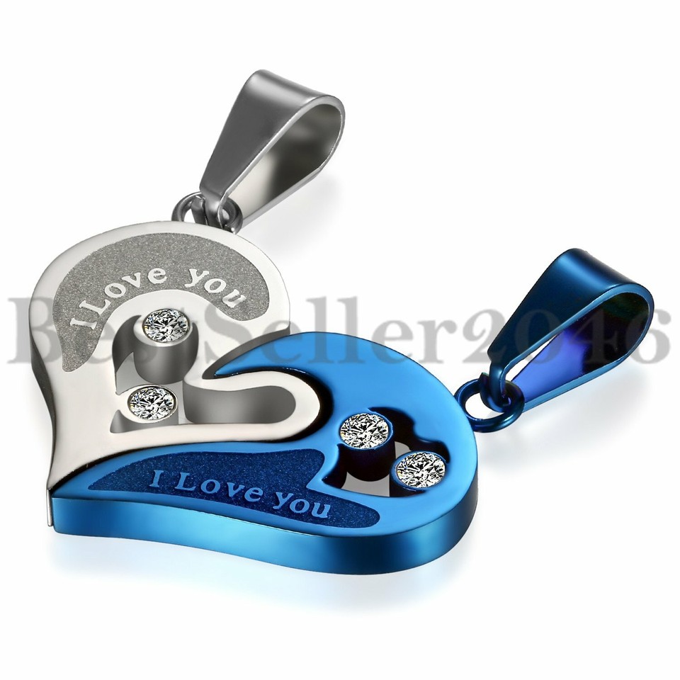 2pcs I Love You Matching Heart Couple Necklace His&Hers Stainless Steel ...