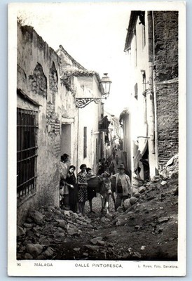 Malaga Spain Postcard Picturesque Street c1930's Vintage Posted RPPC ...