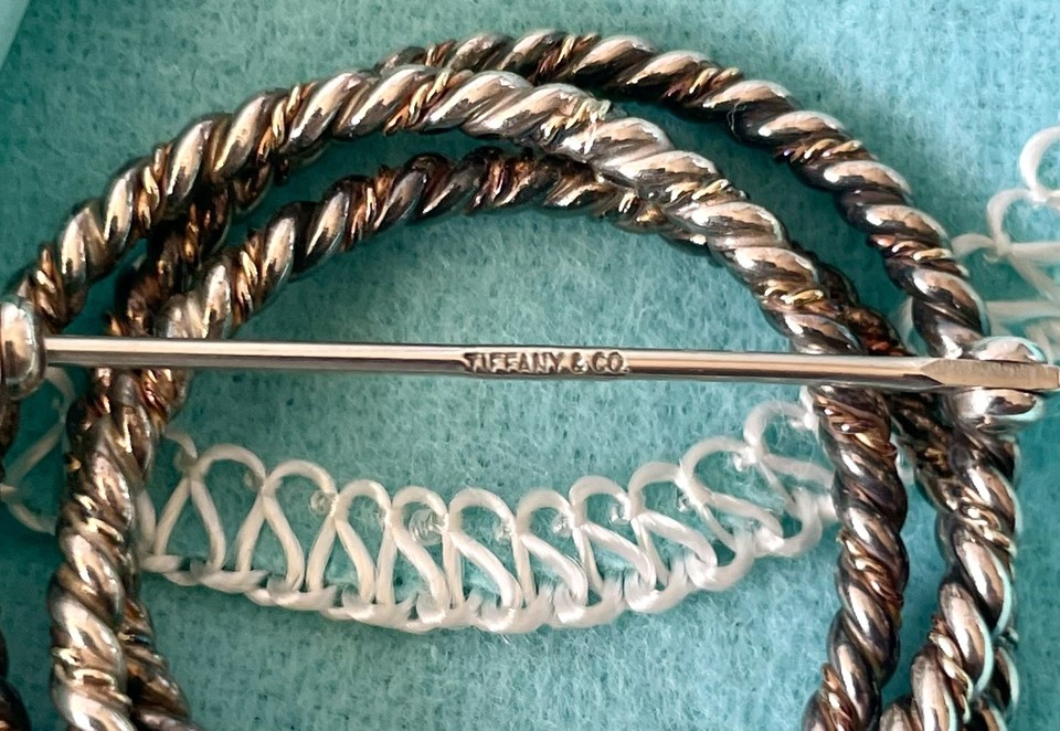 Tiffany & Co. 18K Gold & Sterling Rope Trinity Pin With Box & Pouch ...
