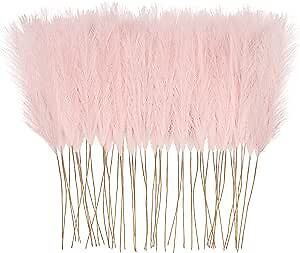 50pcs Pink Faux Pampas Grass Decor, 26" Short Artificial Pompous Grass ...