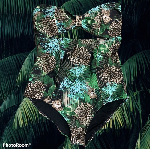NWOT Bongo Swimsuit One Piece Green Blue Strapless Stretch Cheetah ...