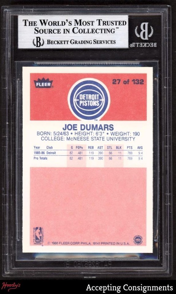 1986-87 Fleer #27 Joe Dumars RC ROOKIE PISTONS BGS 9 MINT | eBay
