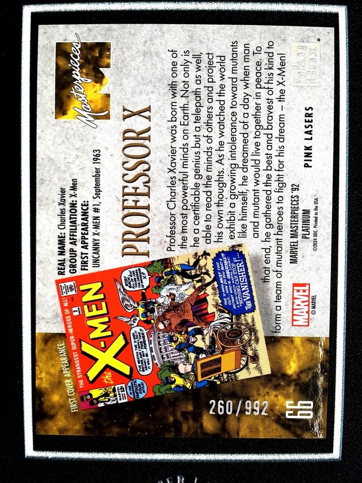 2024 Upper Deck Marvel Masterpieces 92 Platinum PROFESSOR X PINK LASERS ...