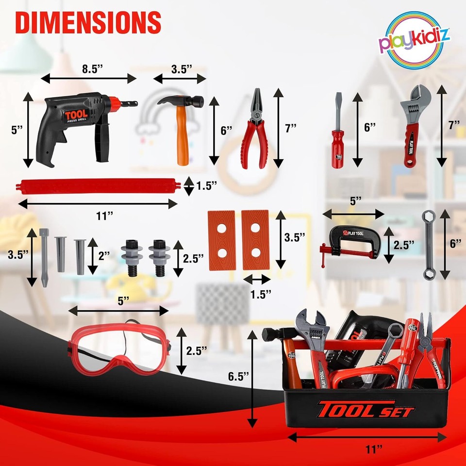 Kids Tool Box Play Set Real Working Tools Stem Learning Ages 3 And Up ...