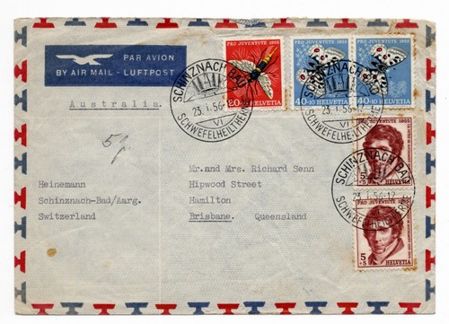 Brief mit schweizer Marken, gestempelt 1956, suisse letter and stamps ...