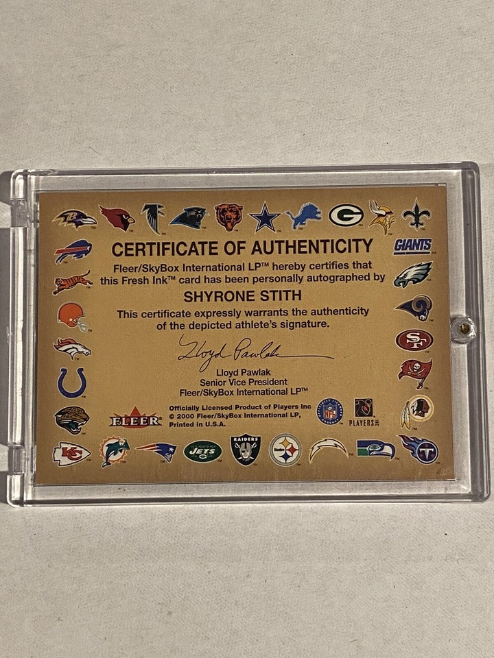 Shyrone Stith 2000 Fleer Autographics Rookie VA Tech Hokies ...