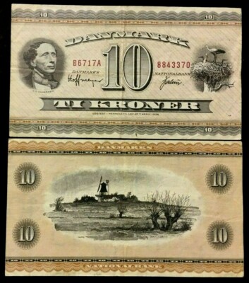 DENMARK 10 KRONER P-44 1971 HANS CHRISTIAN ANDERSEN STORK USED MONEY ...