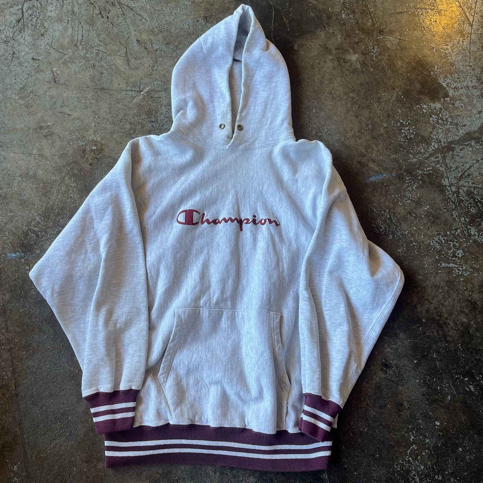 Vintage 90s Champion Script Grey Maroon Reverse Weave… - Gem