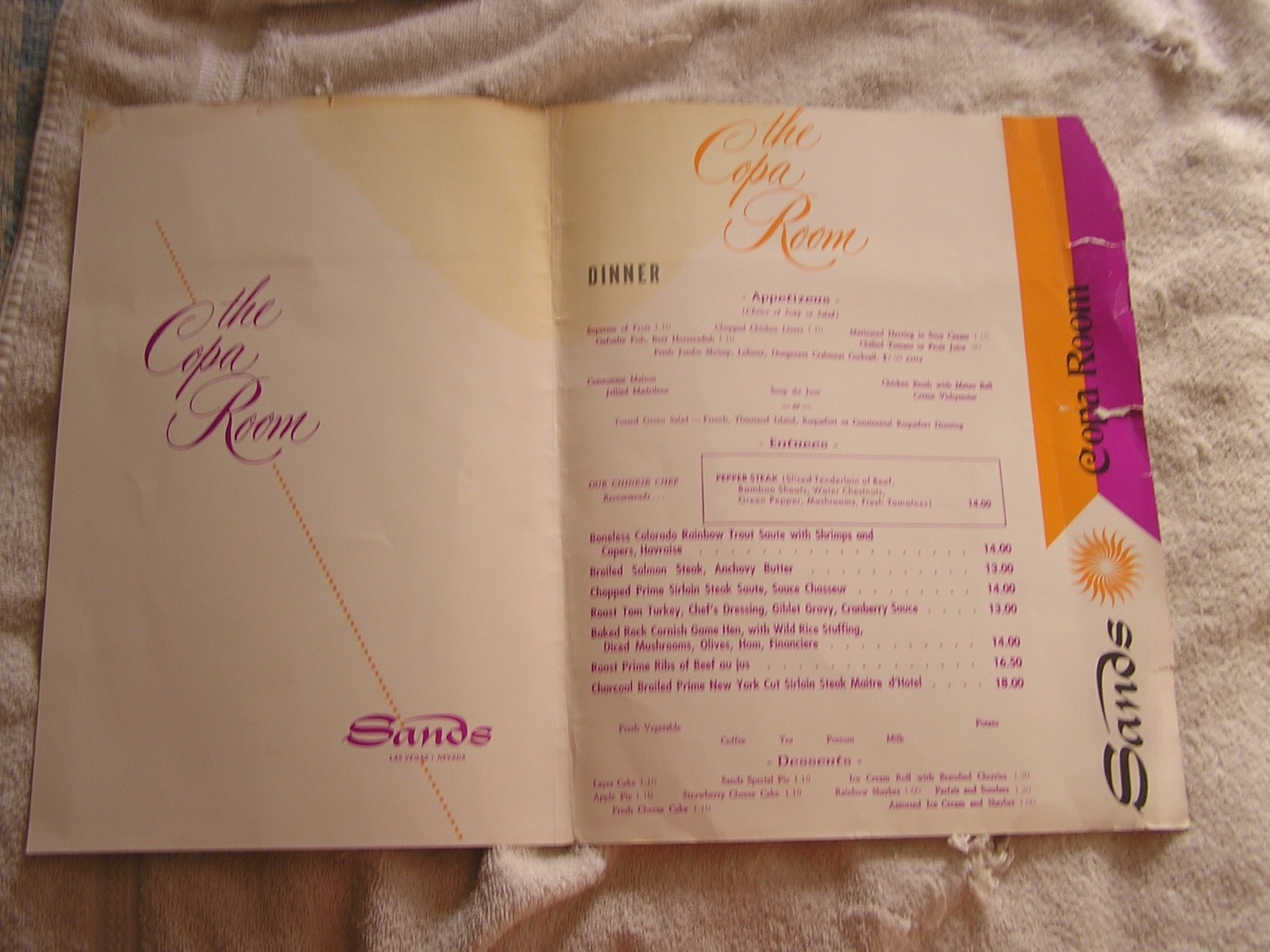 Vintage Sands Casino Las Vegas Nevada Copa Room Wayne Newton Menu | eBay