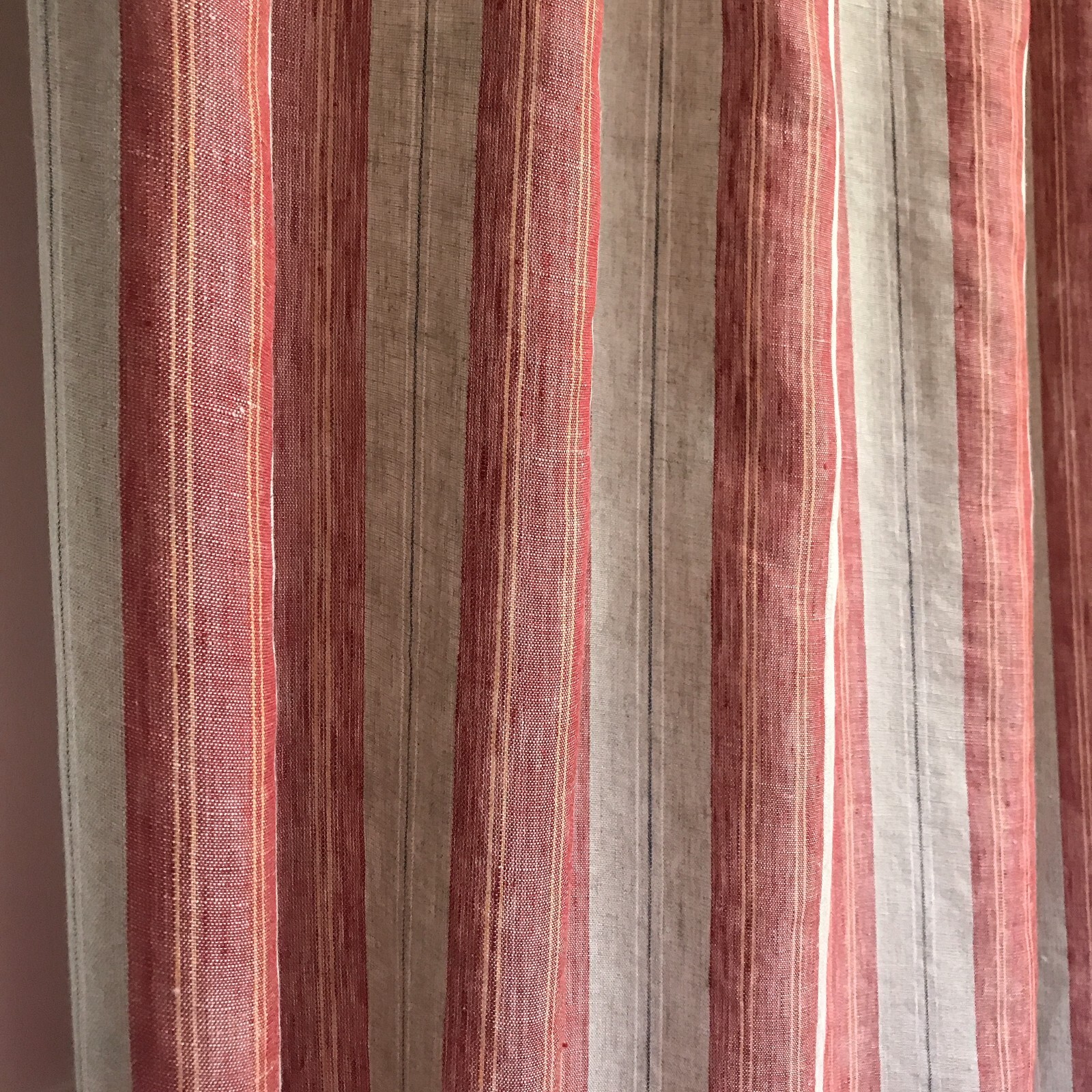 Striped Curtains Handmade Linen Curtains in Beige with Red and Thin ...
