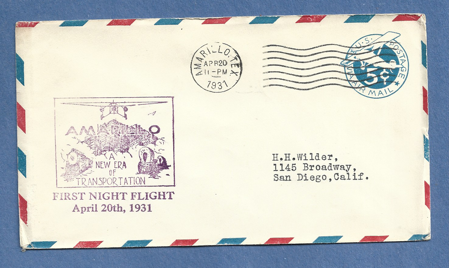 NIGHT FLIGHT AMARILLO TEX APR 20,1931 FIRST FLIGHT | eBay UK