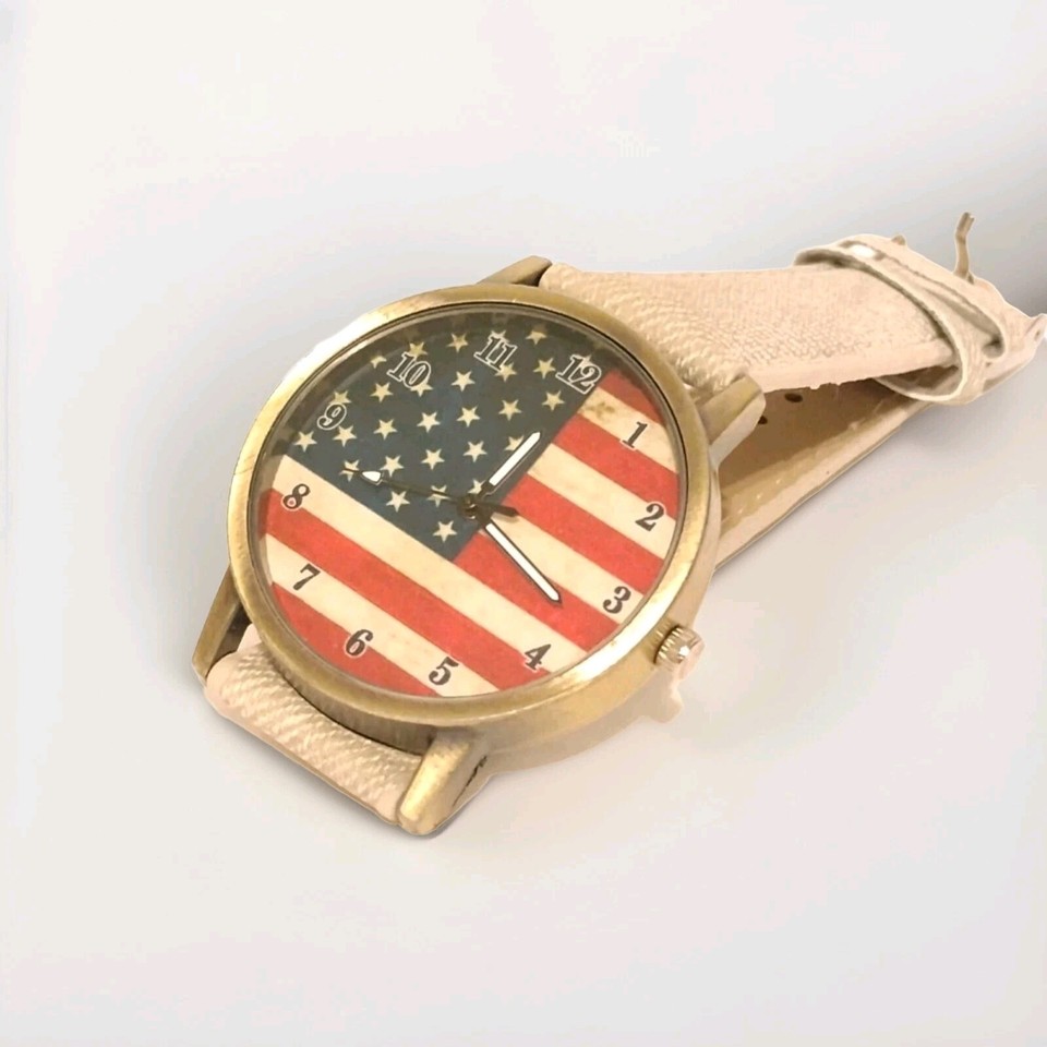 American Flag Watch w/ Faux Leather, Patriot USA Quartz BRAND NEW | eBay
