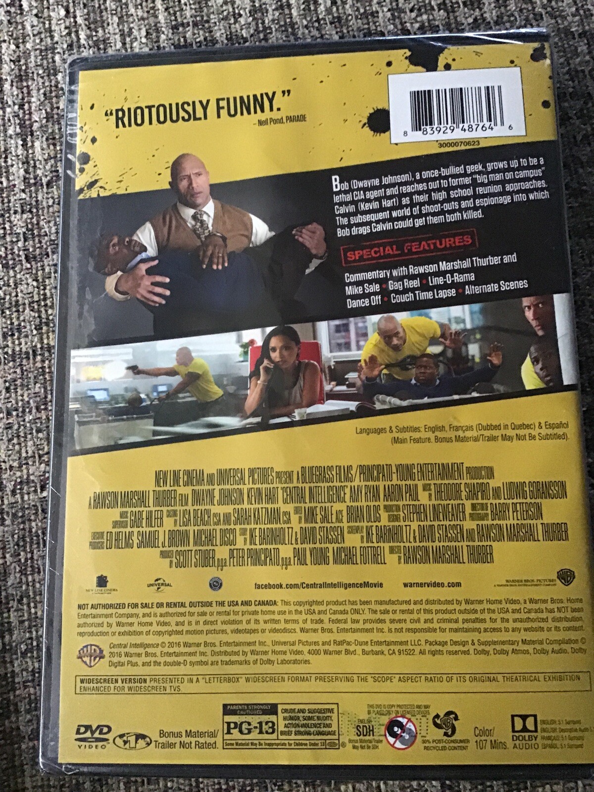 Central Intelligence (DVD, 2016, 2-Disc Set) BRAND NEW DWAYNE JOHNSON ...