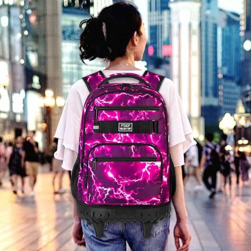 Rolling Backpack for Girls boys, Men Women Roller Wheels Lightning Rose ...