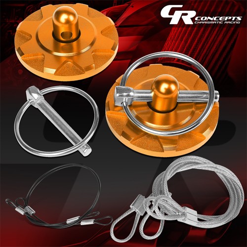 60MMx28MM ORANGE ALUMINUM CNC BILLET HOOD PIN PLATES+CABLE+BONDING TAPE ...