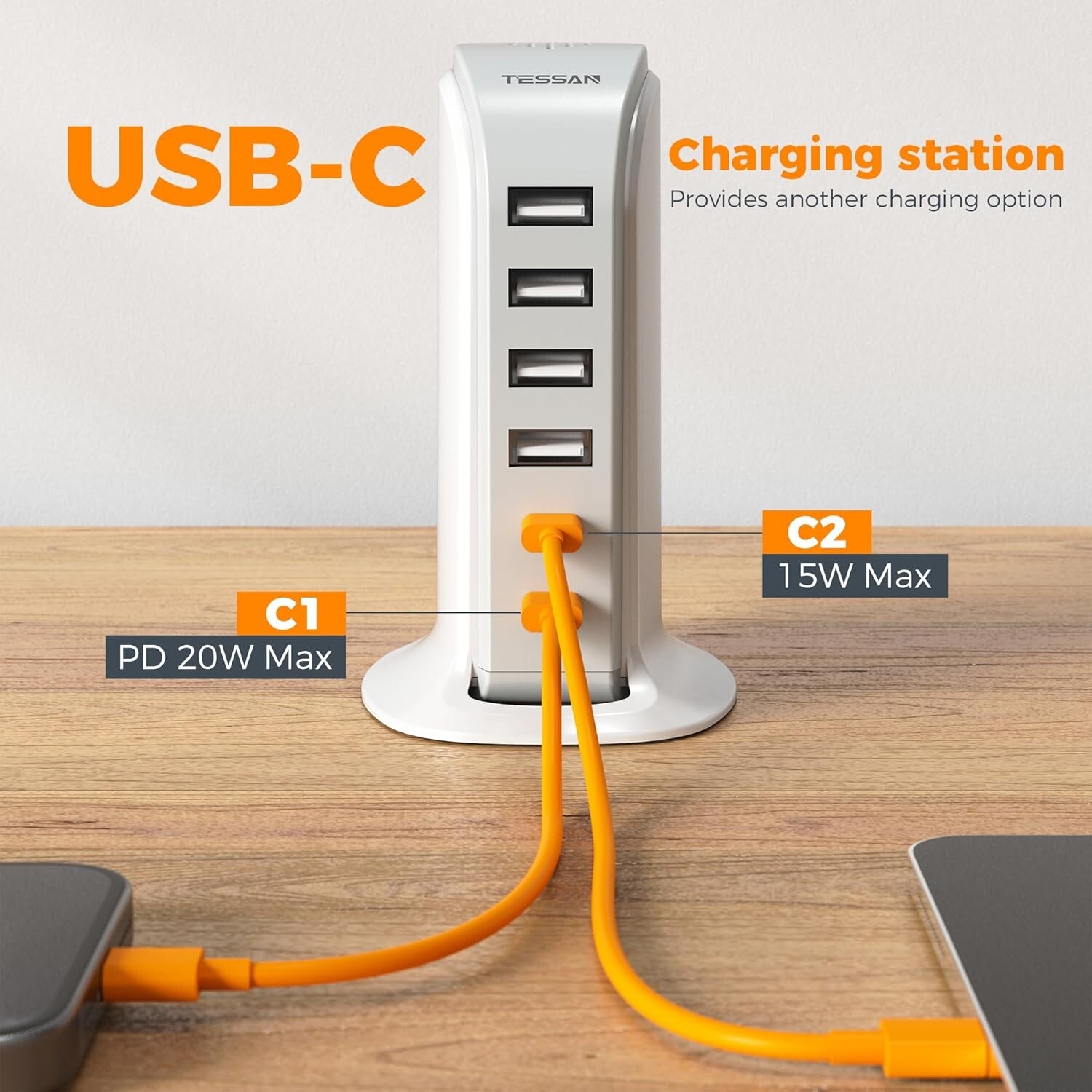 Charging Station for Multiple Devices 40W 6 Port USB Charger Tower Type ...