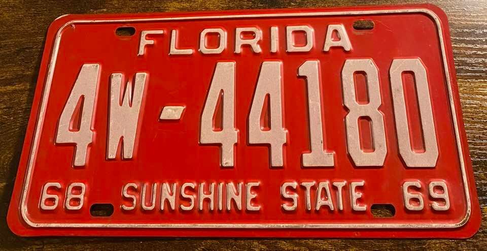 1968 1969 Vintage Florida License Plate 4W-44180 Pinellas County St ...