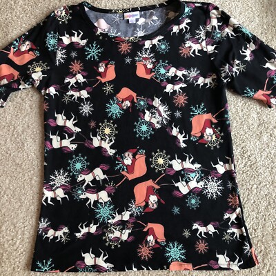 Lularoe Christmas Gigi Large Black Red Santa Unicorn Sleigh Legging ...