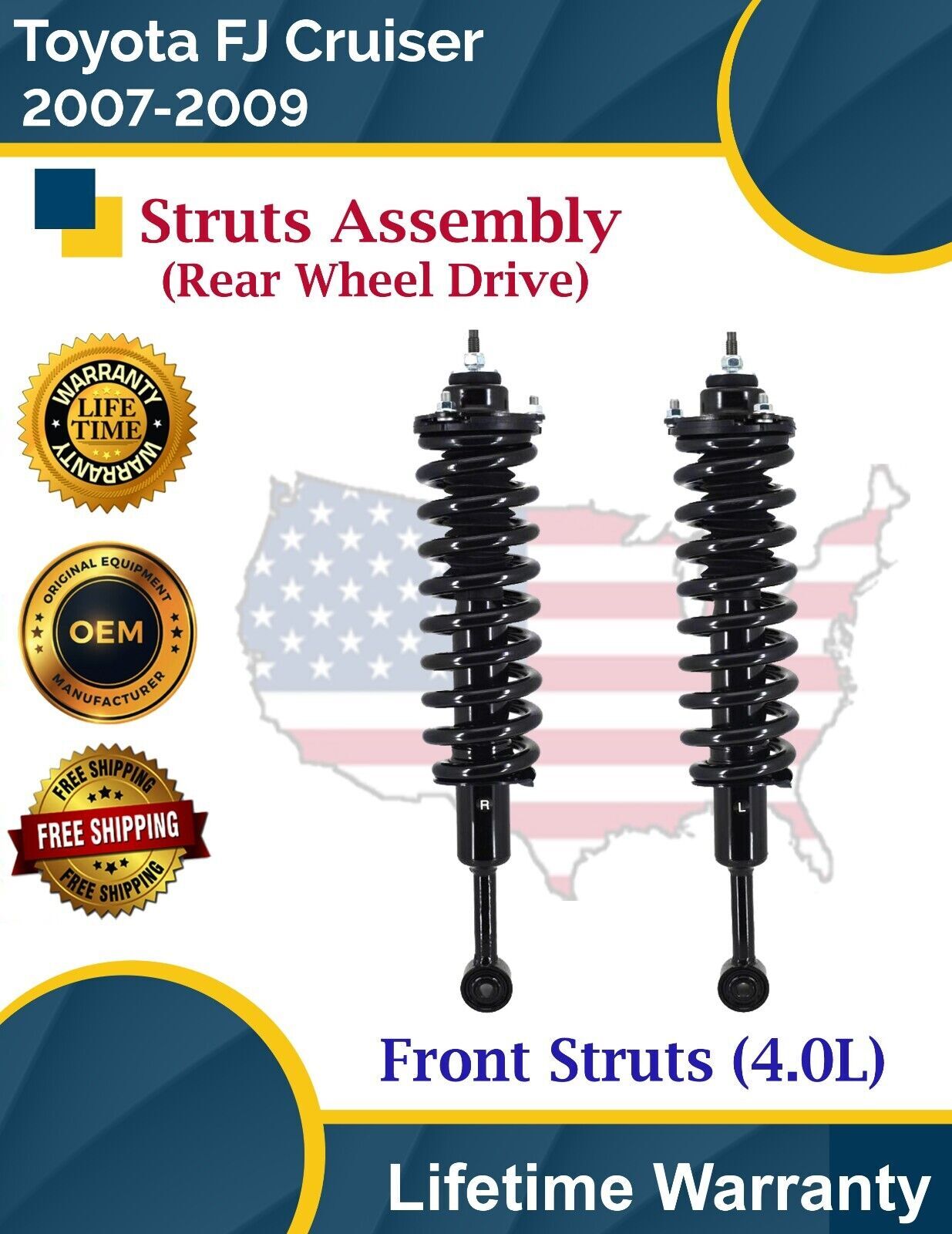 New OE Front Struts for Toyota FJ Cruiser 2007-2009 2WD Lifetime ...