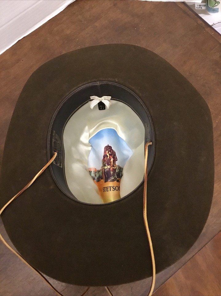 John B Stetson 4X Beaver Brown Cowboy Hat 7-1/4 W/ JBS Hat Pin Town ...