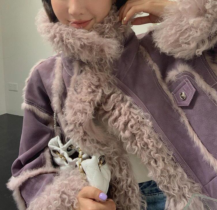 Rabbit Fur Coat Women's Short Biker Jacket Lamb Fur Collar Punk Leather ...