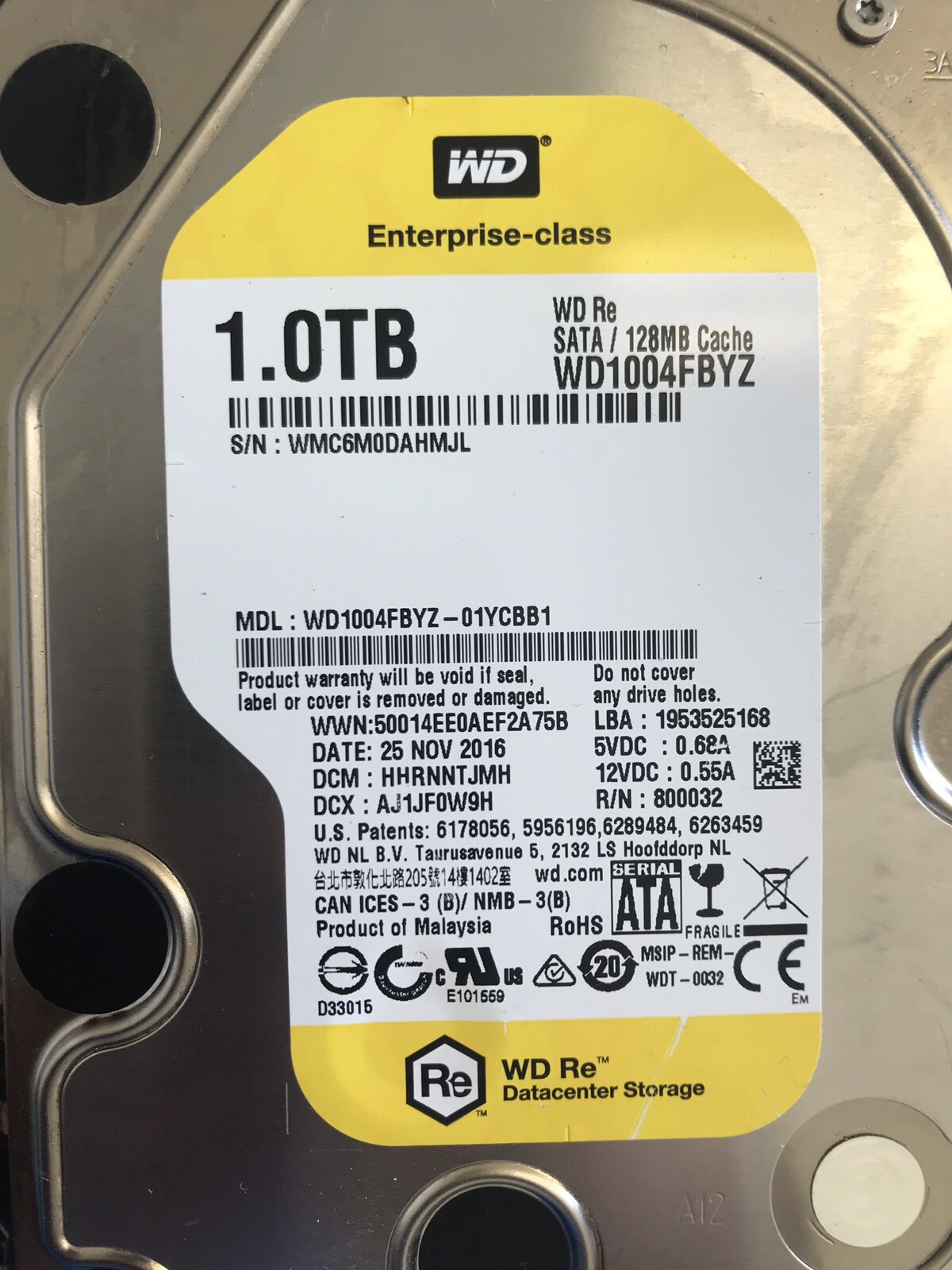 1TB Western Digital WD1004FBYZ-01YCBB1 DCM:HHRCHVJMH 3.5" Sata hard ...