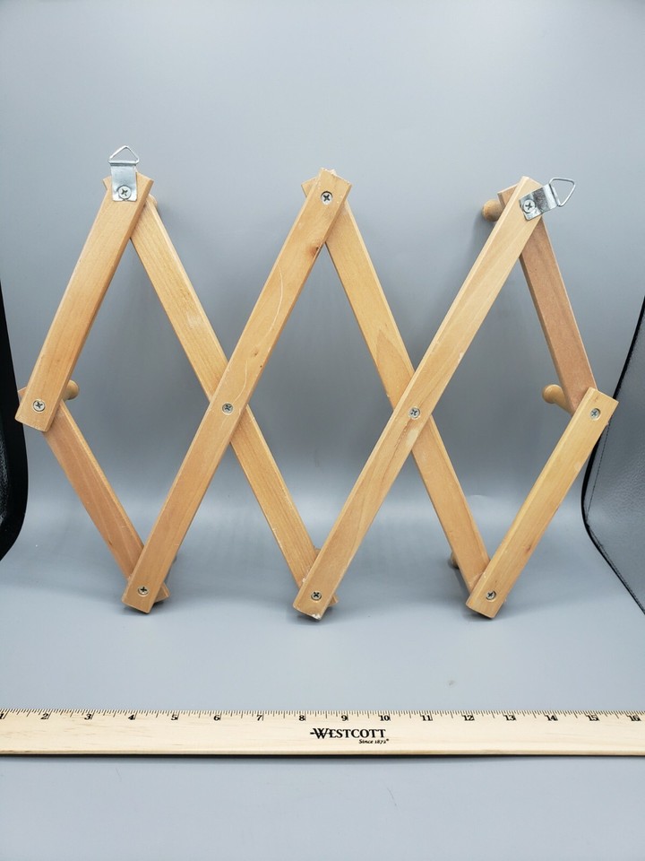10 Peg Accordion Expandable Folding Wood Coat Rack Wall Hanger Mug Cup ...