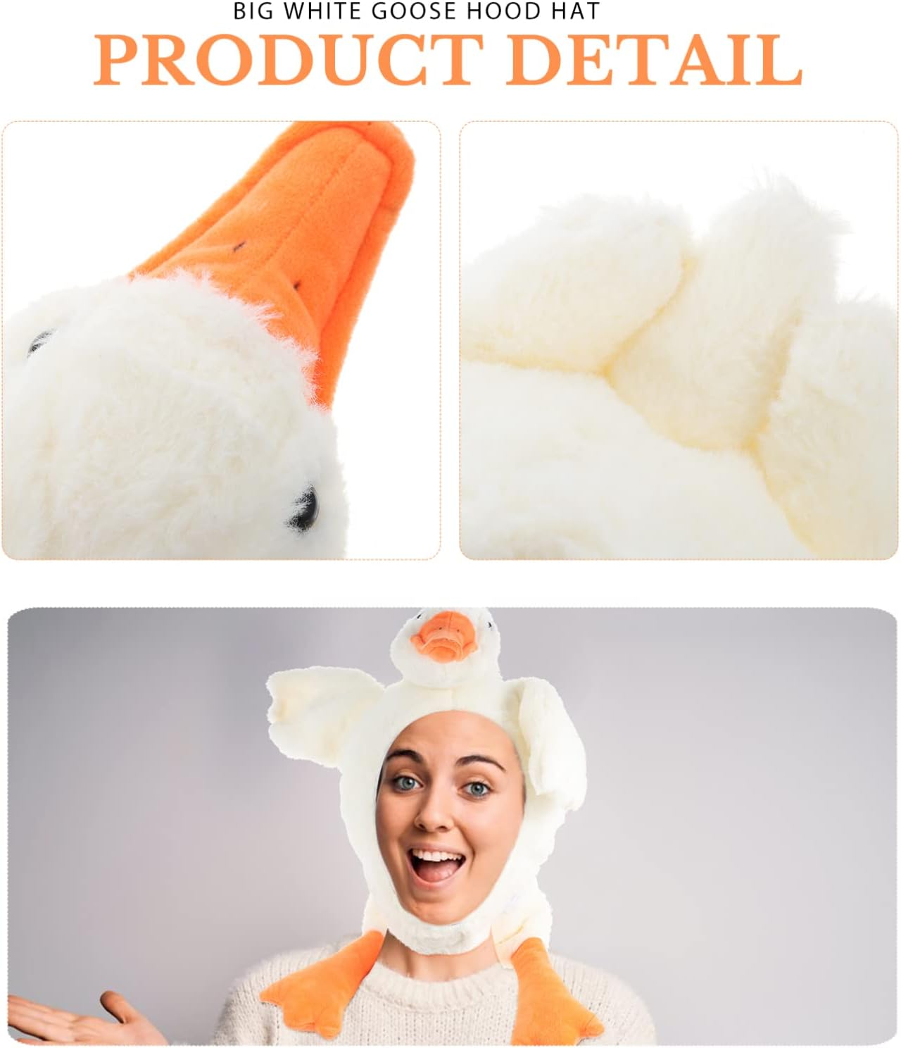 Plush Goose Hat, White Goose Stuffed Animal Cap, Funny Party Hat ...