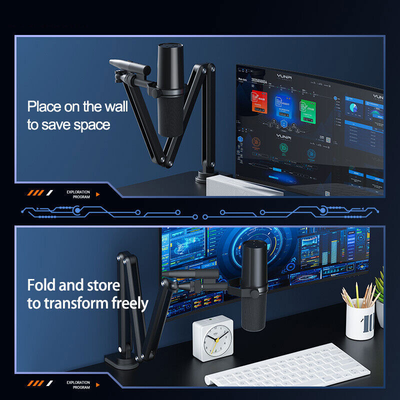 Grey 360° Microphone Arm Stand Suspension Boom Scissor Mic Stand for ...