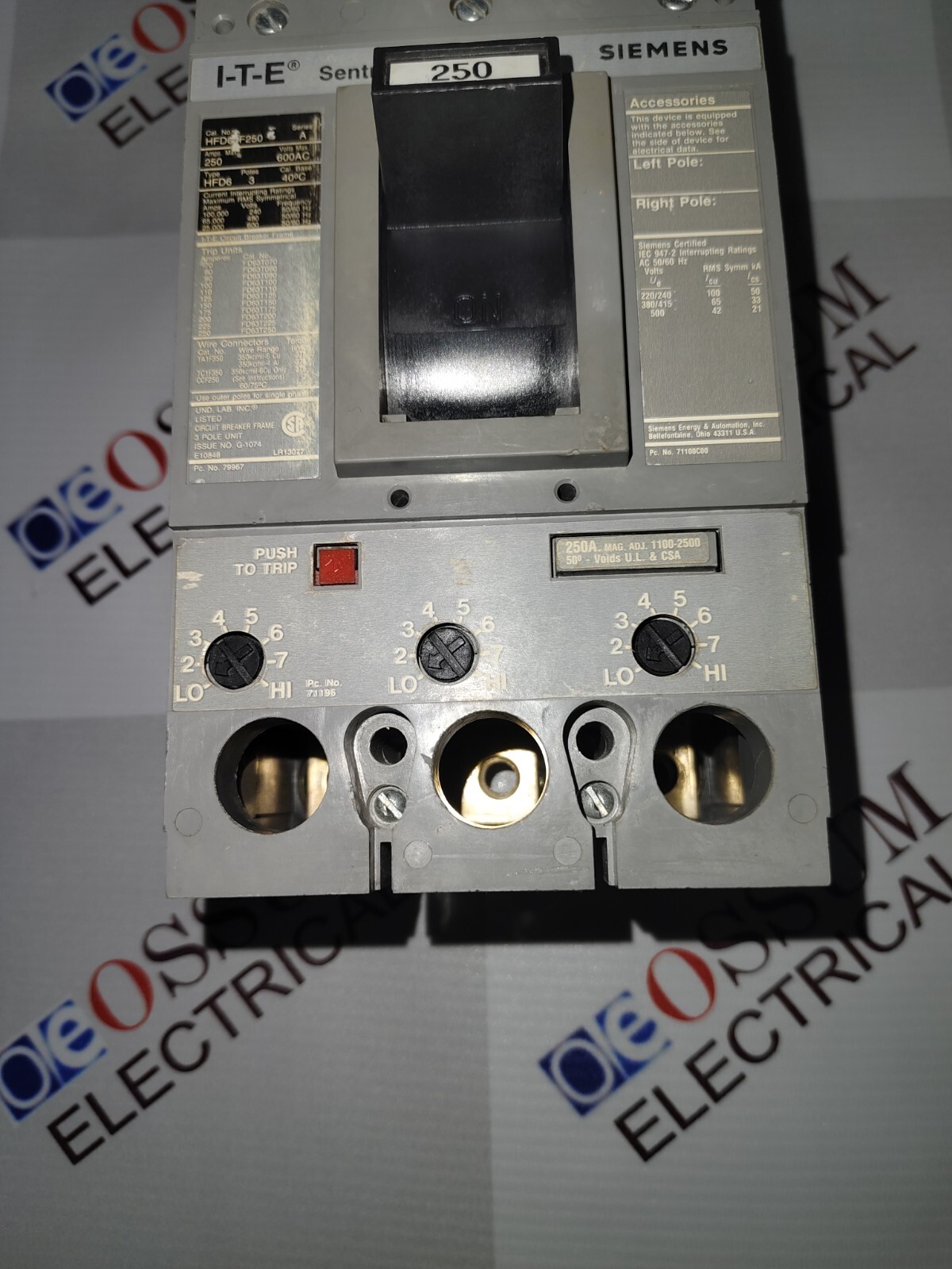 SIEMENS ITE SENTRON HFD63F250 CIRCUIT BREAKER 250A 440VAC 65KA FAST ...