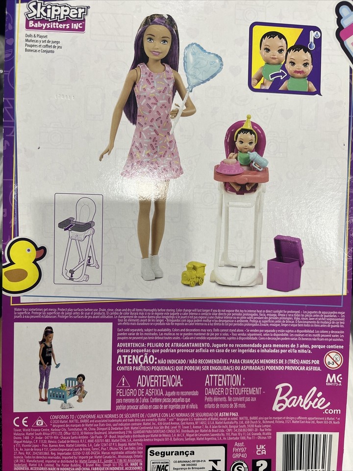 Barbie Skipper Babysitters Dolls Playset with Baby, High Chair & Party ...