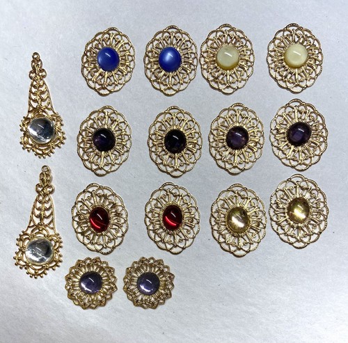 16x Gold Plate Filigree Charm with Glass stone accent-Assorted shapes ...