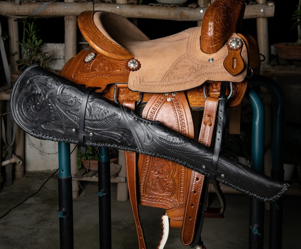 33inch Leather Rifle scabbard fits motorcycle / saddle fixed rifle ...