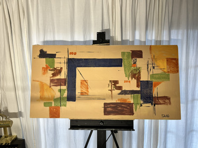 Large Abstract Painting Mid Century MCM Stye Original Signed Art 48X24 ...