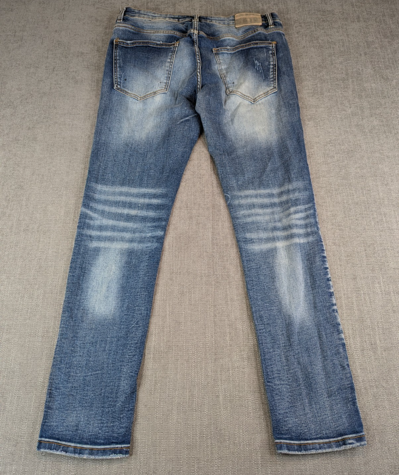 Valabasas Jeans Mens 34x31 Blue Distressed Skinny Denim Stretch Patches ...