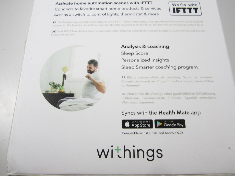 Withings WSM02-All-US Gray Sensing & Home Automation Sleep Tracking Mat ...