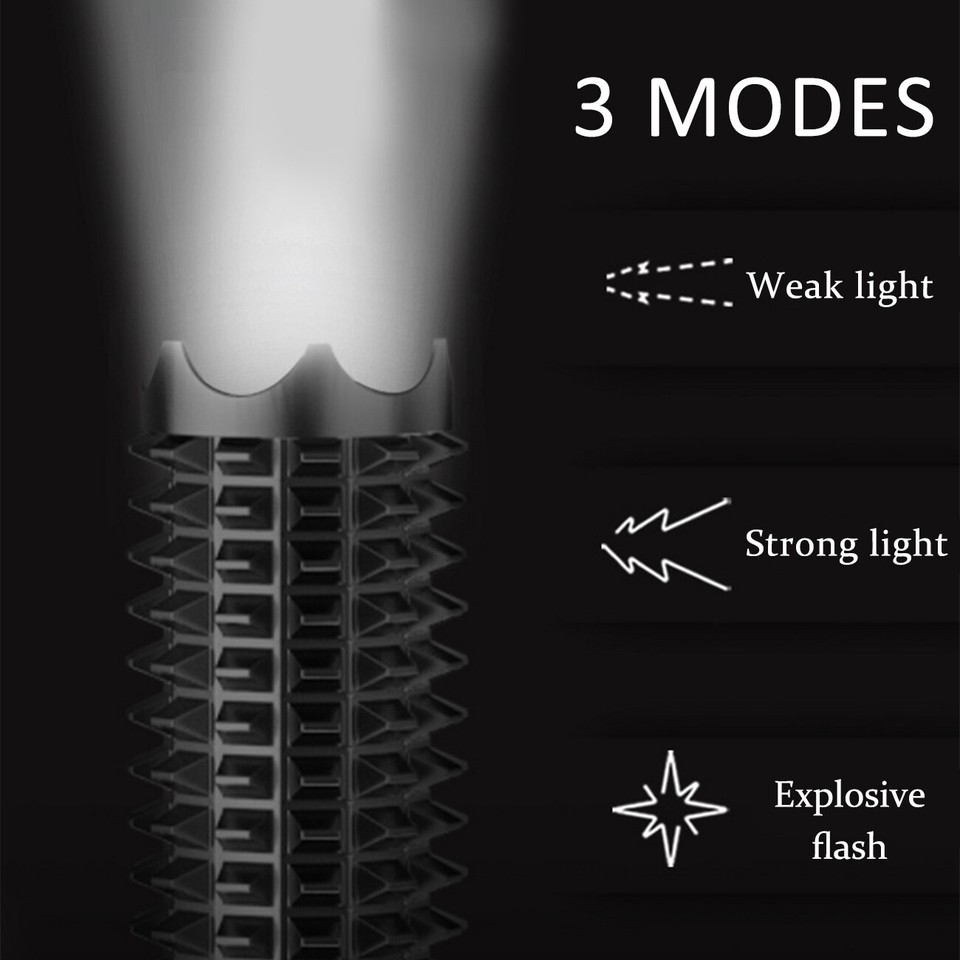 High Power 5500000LM Rechargeable Security Stick Flashlight Zoom Torch ...