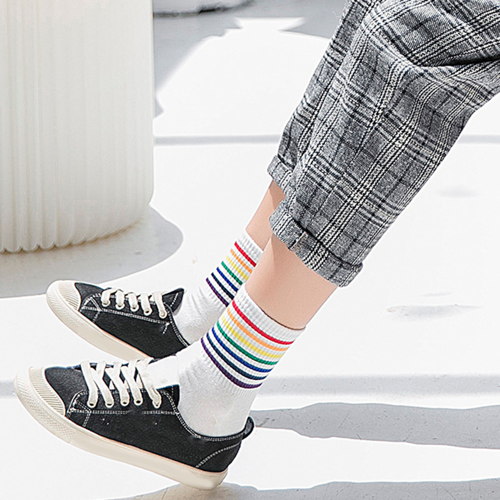 Comfortable Striped Socks Preppy Style Colorful Rainbow Winter for ...