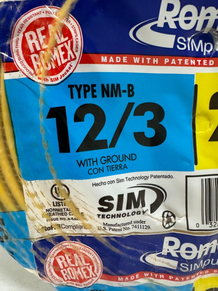 Romex 250 Ft 12/3 Solid SIMpull NM-B W/G Wire Electrical Indoor Home ...