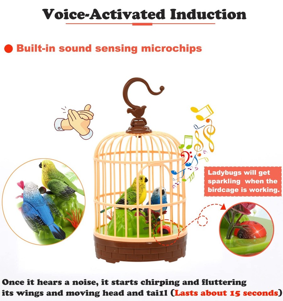 HWD Voice-Activated Induction Birds Birdcage Toy Talking Chirping ...
