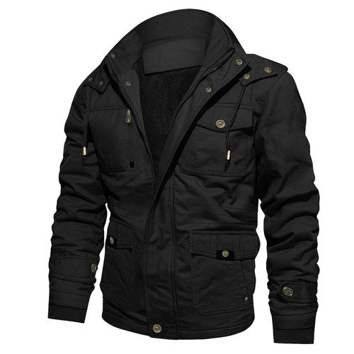 Men's Winter Casual Thicken Fleece Multi-Pocket Outwear Bomber Jacket ...
