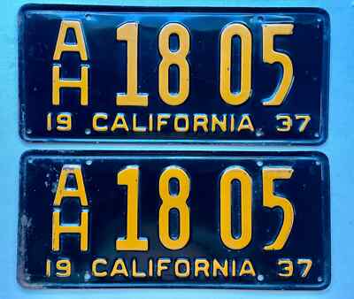 Clean 1937 California License Plate pair - DMV Clear | eBay