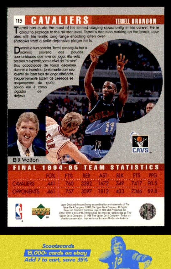 1995 Collector's Choice Terrell Brandon SR #115 Cleveland Cavaliers | eBay