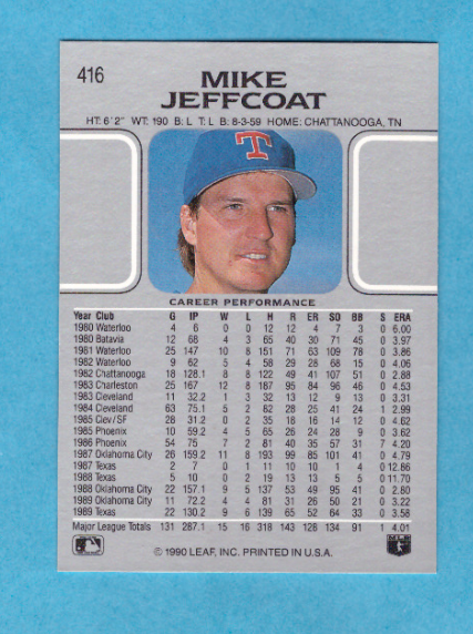 1990 Leaf Baseball card #416 Mike Jeffcoat Rangers | eBay