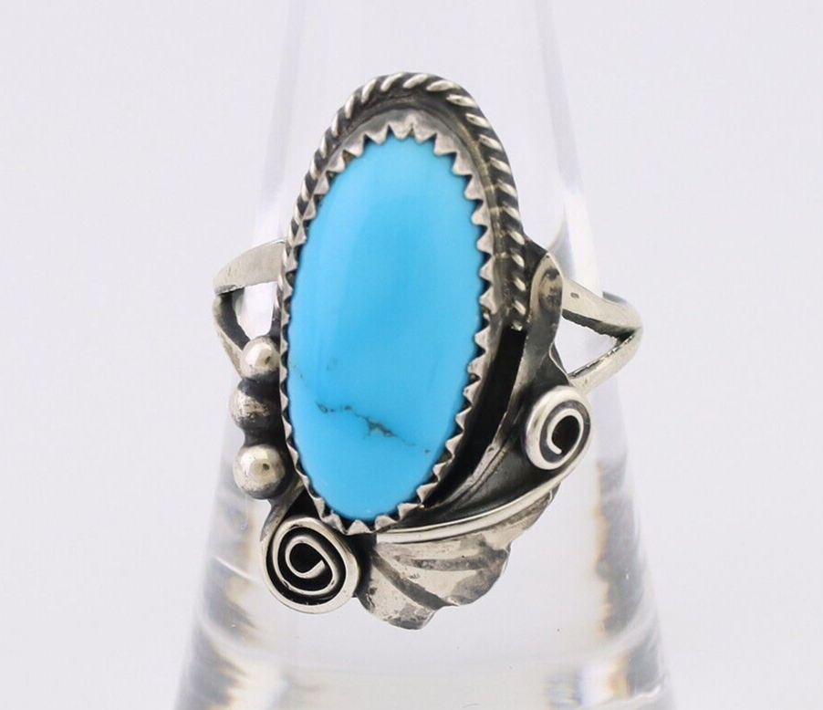 Navajo Ring 925 Silver Sleeping Beauty Turquoise Signed Justin Morris C ...