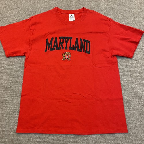 Maryland Terps Shirt Mens Large Vintage Red Embroidered Logo College 90 ...