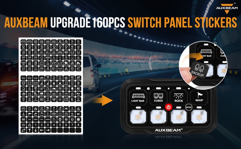 Auxbeam 6/8 Gang Switch Panel Sticker 18*15mm Switch Control Label Set ...
